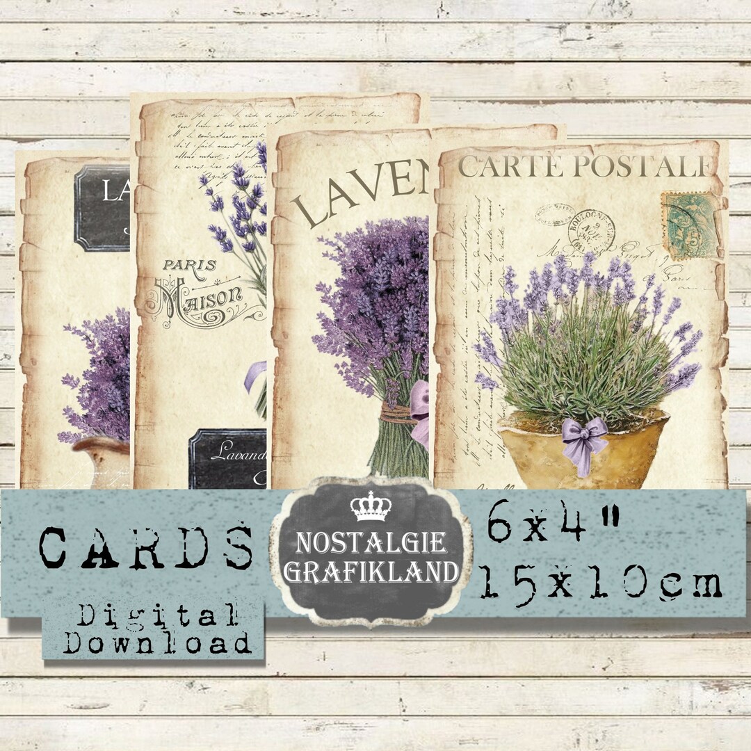 French Lavender Cards Provence Herbs Country Garden Blue Flowers 6x4 ...