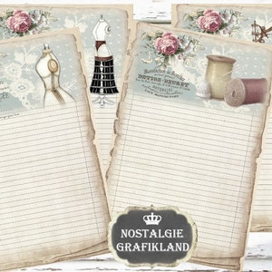 Sewing Cards Editable Writing Paper Digital Shabby Chic Sewing Machine ...