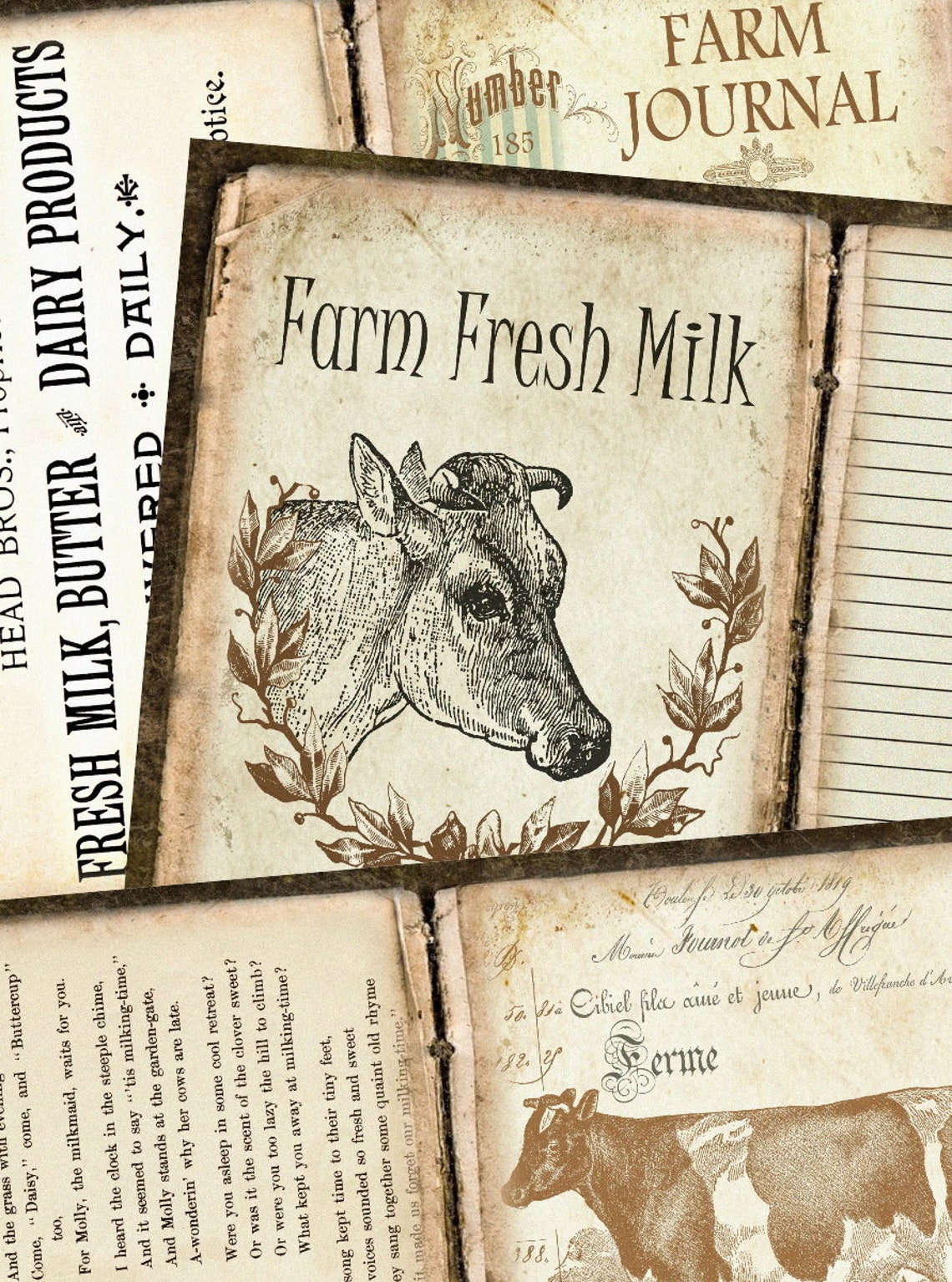 FARM Journal Pages Cow Rooster Fresh Milk & Eggs Book - Etsy
