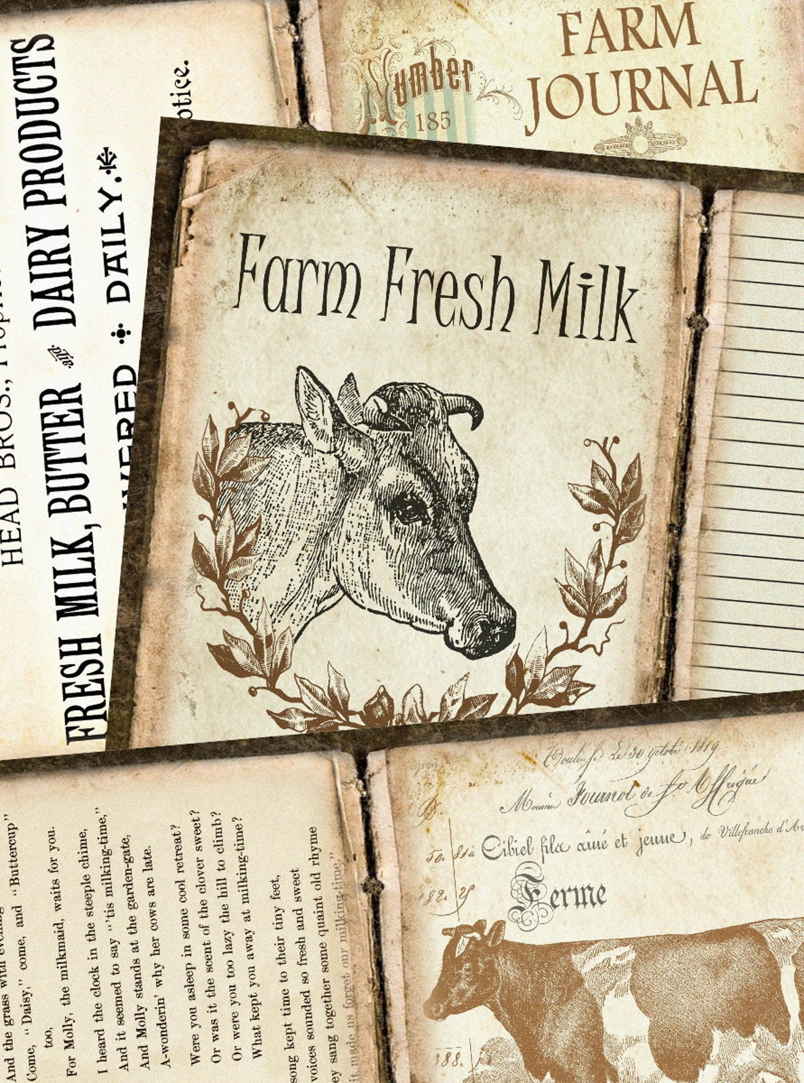 FARM Journal Pages Cow Rooster Fresh Milk & Eggs Book - Etsy