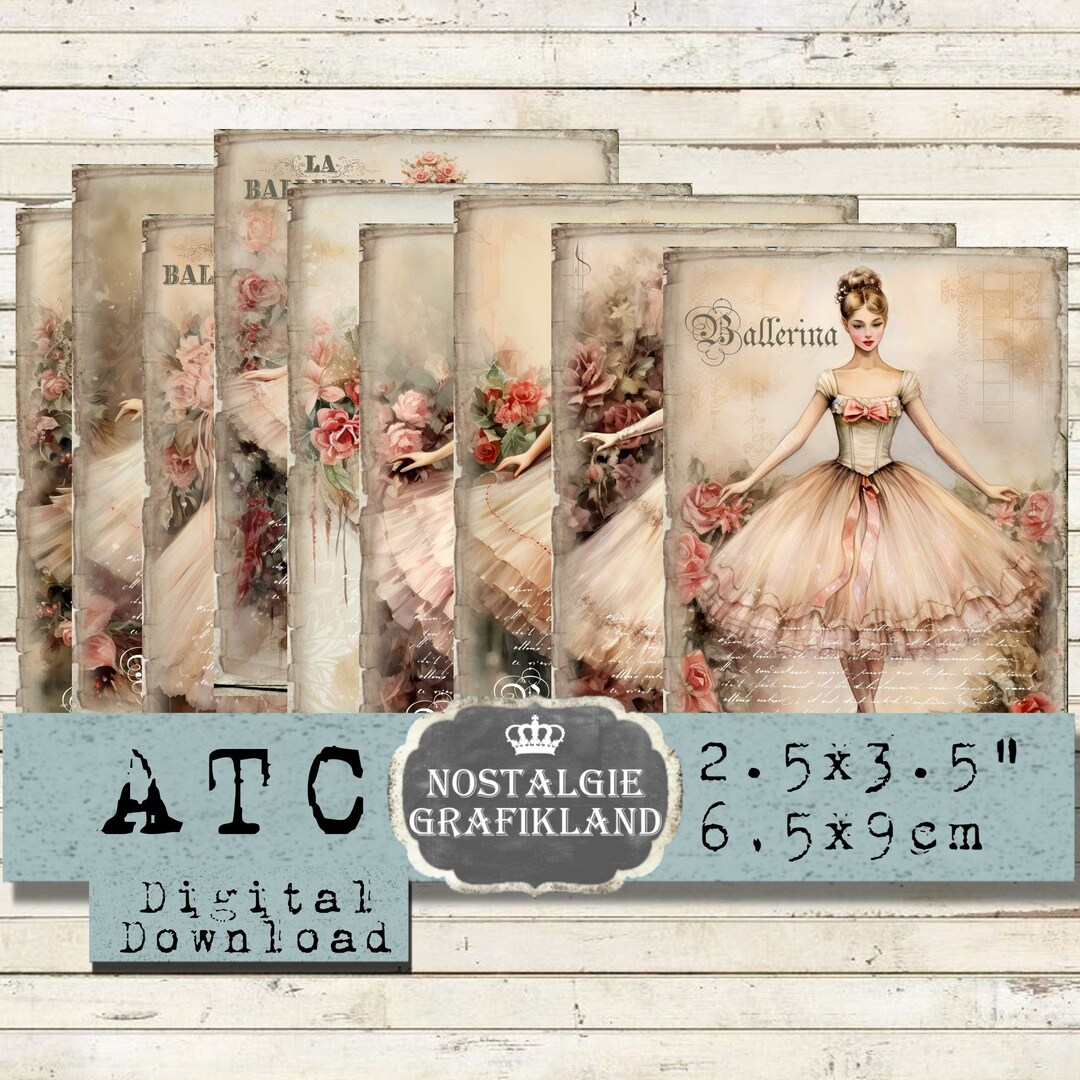 Ballerina Printable Ballet Tutu Shabby Chic ATC Cards Journaling Prints ...