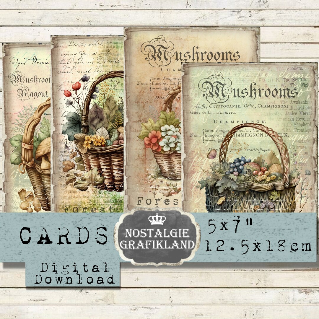 Mushrooms Printable Forest Toadstools Basket Journals Scrapbooking