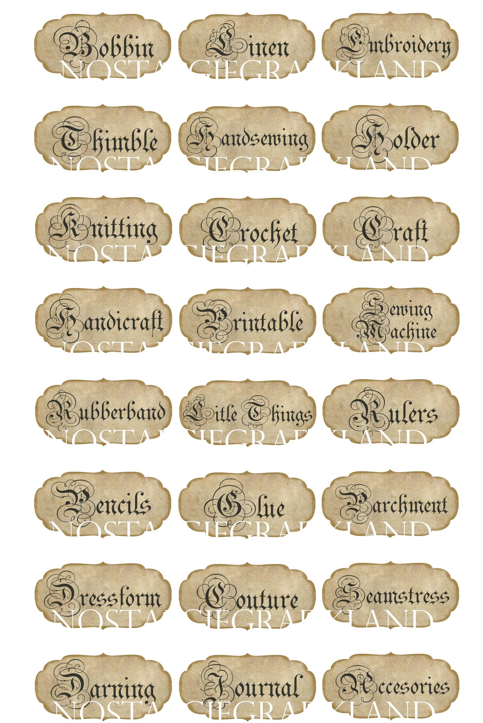 Sewing Words Needlework Vintage Labels Printable Journaling Ephemera ...