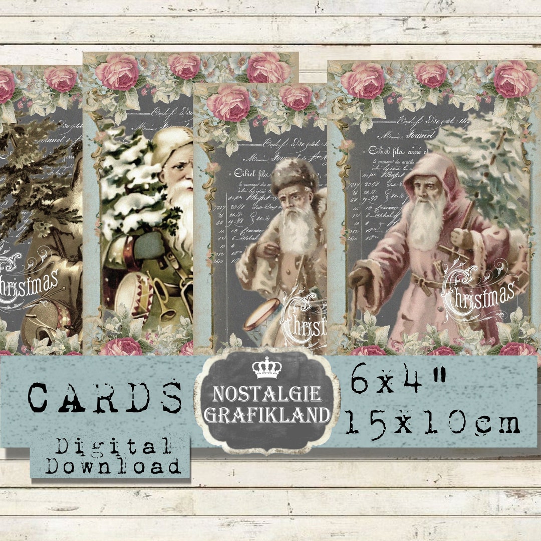 Chalkboard Santa Claus Printable Father Christmas Shabby Chic Noel 6x4 ...