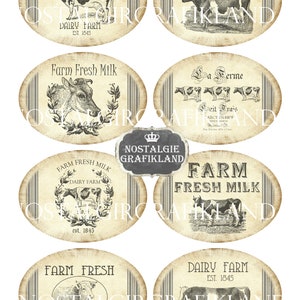 Farm Fresh Milk Cow Labels Printable Ovals Etiquettes Journaling ...