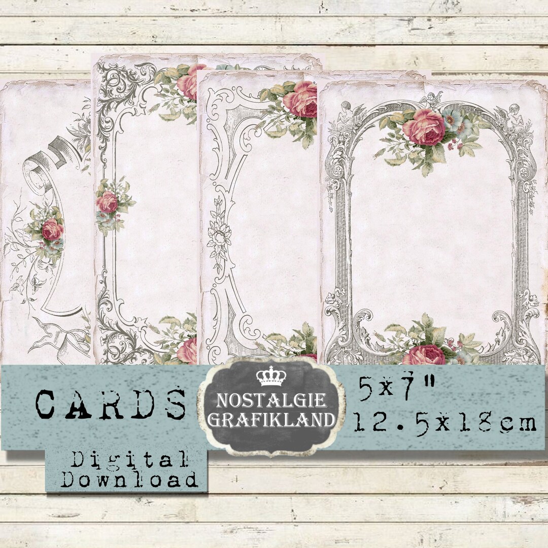 Digital Frames Papers Printable Vintage Journal Roses 7 X 5 Inch ...