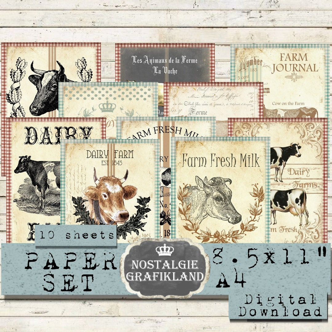 Farm Printable Cow Fresh Milk Farm Papers Animals Vintage Farming ...