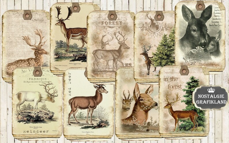Deer Tags Forest Animals Wood Stag Elk Christmas Journaling Printable ...