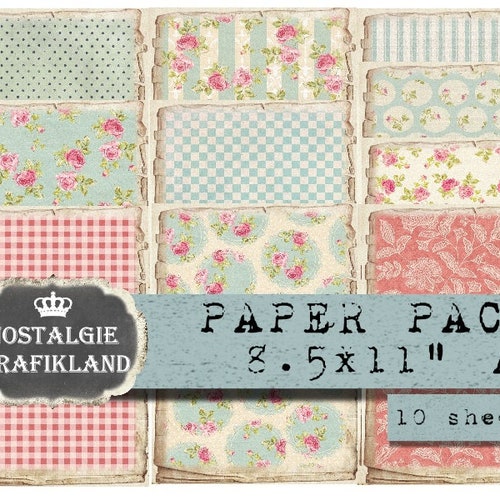 Shabby Chic Digital Paper Pack Blue and Pink Floral Digital - Etsy
