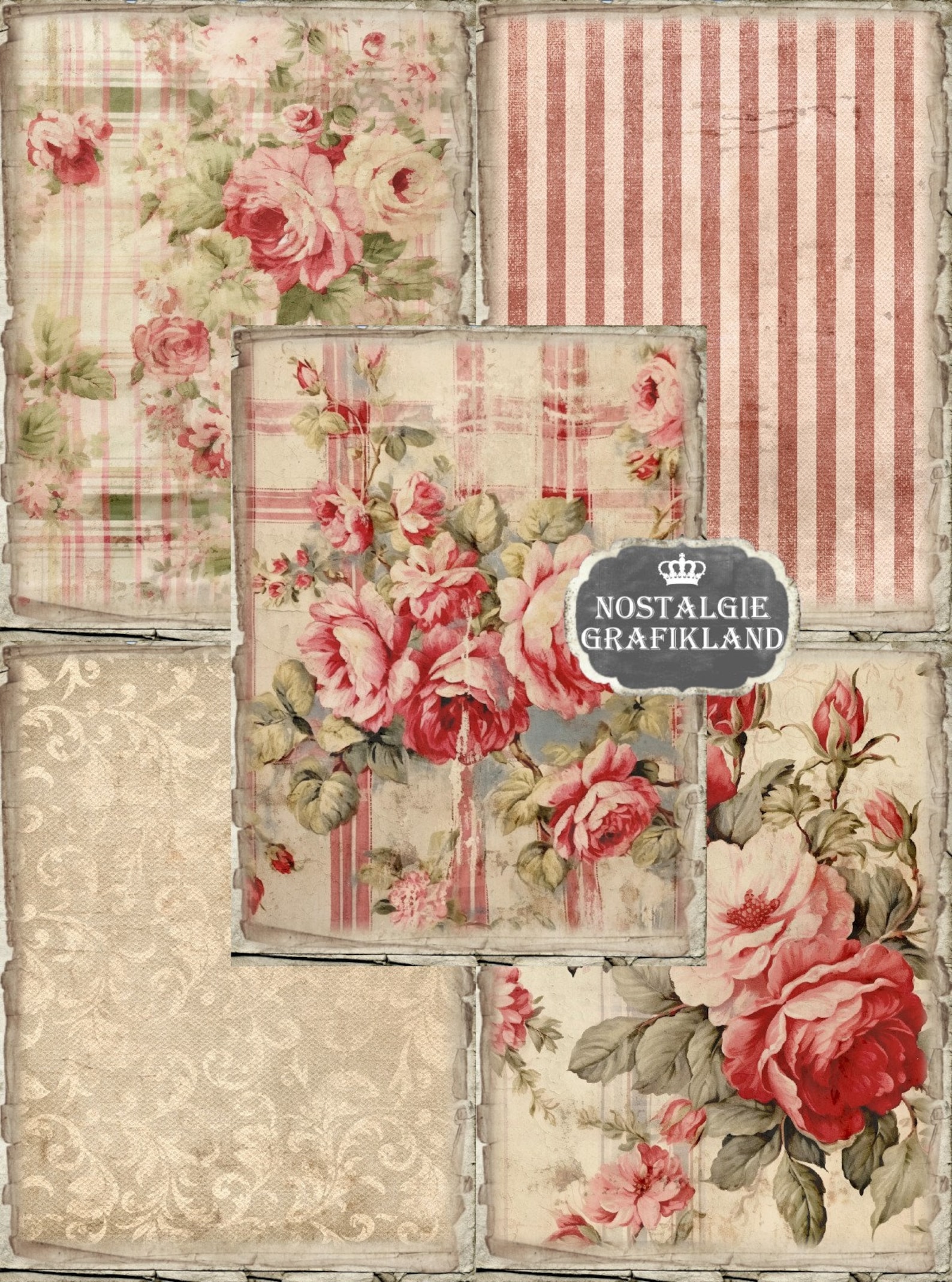 DISTRESSED RED ROSE Digital Papers Paper Pack Faded Background ...