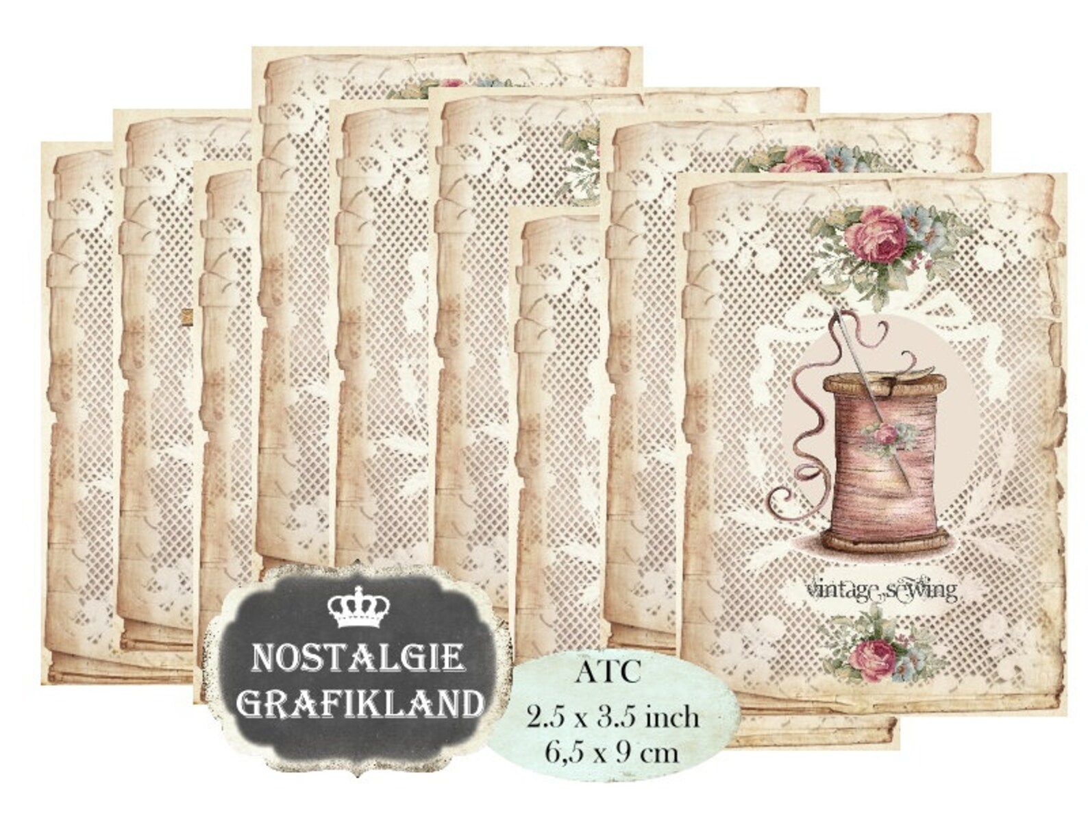 Sewing Printable Ephemera Needlework Sew Lace Labels ATC | Etsy