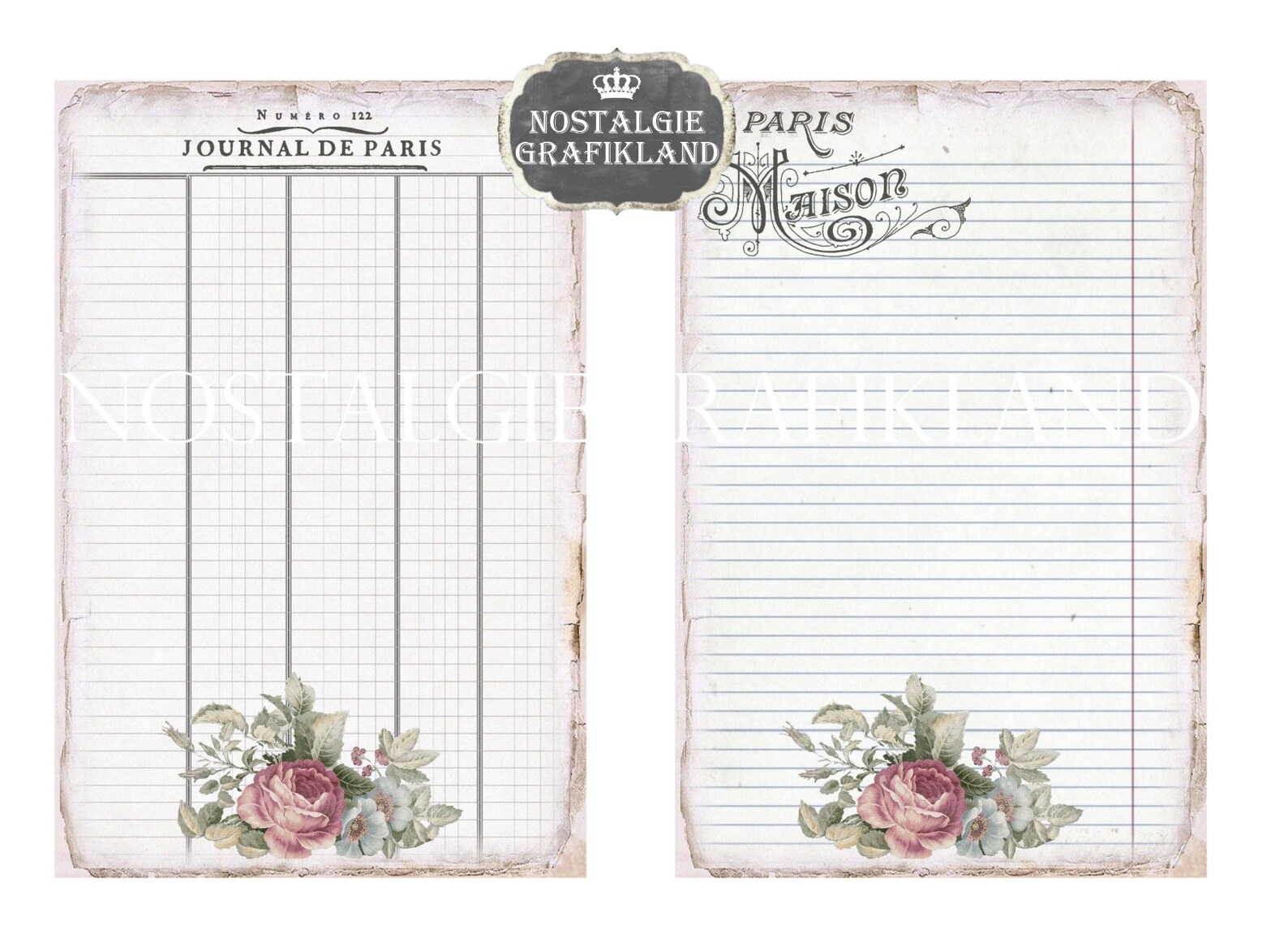 French Ledger Writing Paper Ephemera Vintage Lined Papers Shabby Chic ...