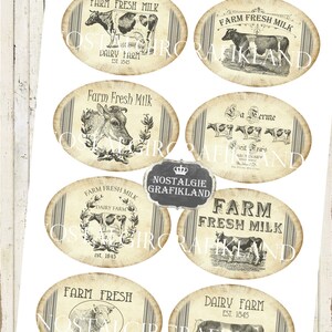 Farm Fresh Milk Cow Labels Printable Ovals Etiquettes Journaling ...