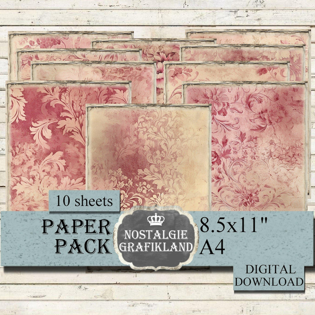 SHABBY FADED PINK Digital Printable Paper Pack Damask Floral Papers ...