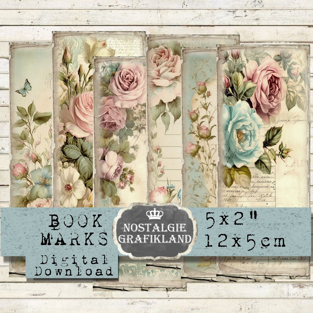 Roses Bookmarks Shabby Chic Printable Journaling Embellishments Digital ...