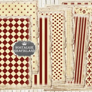 RED BEIGE Background Geometric Printable Paper Pack Vintage Stripes ...
