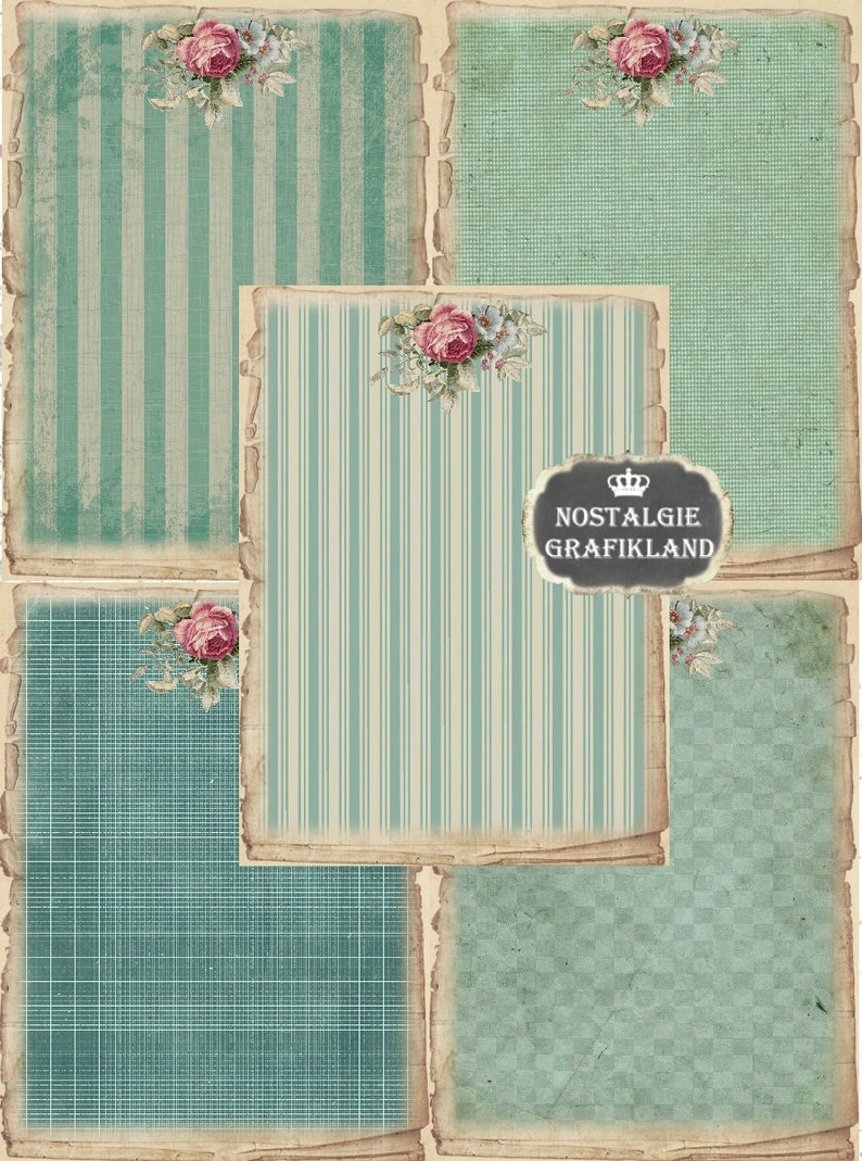 GREEN Background Printable Paper Pack Vintage Digital Stripes Dots ...
