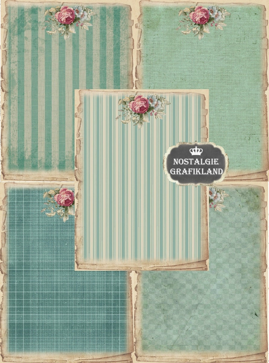 GREEN Background Printable Paper Pack Vintage Digital Stripes Dots ...