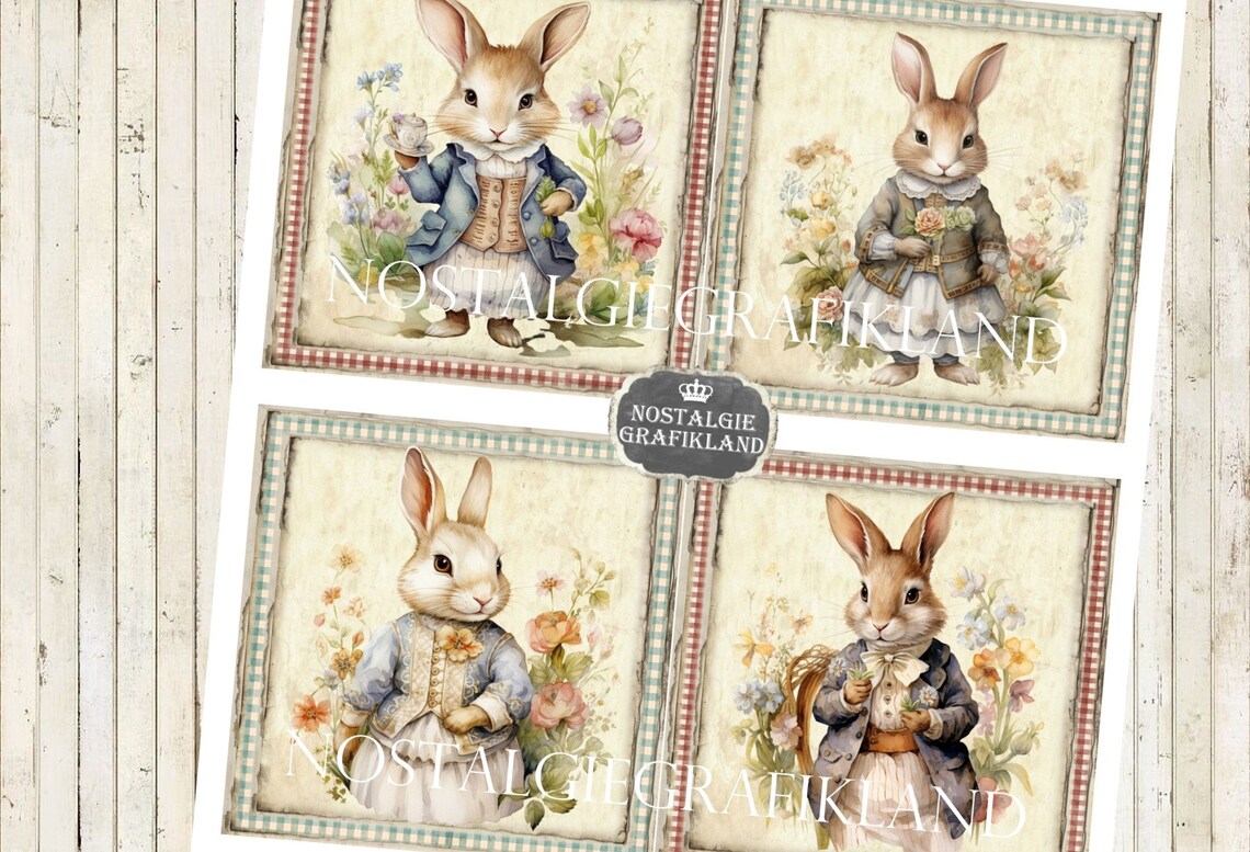 Rabbits Squares Printable Bunnies Easter Country Coaster 4x4 Inch ...