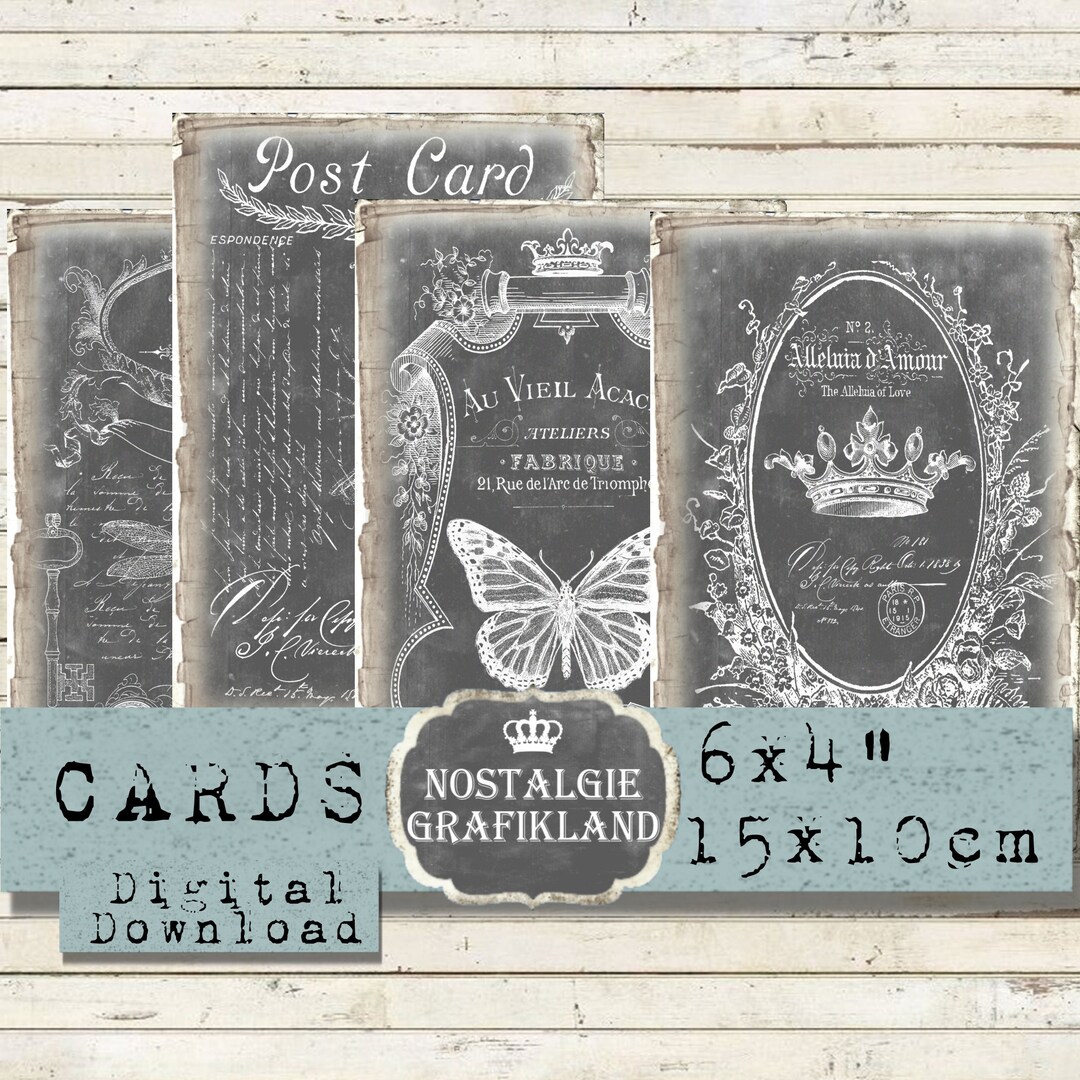 French Chalkboard Shabby Chic Cards Printable Journal Vintage Ephemera ...