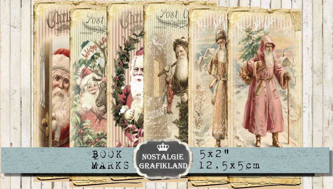 Santa Claus Bookmarks Printable Christmas Tattered Old Papers ...