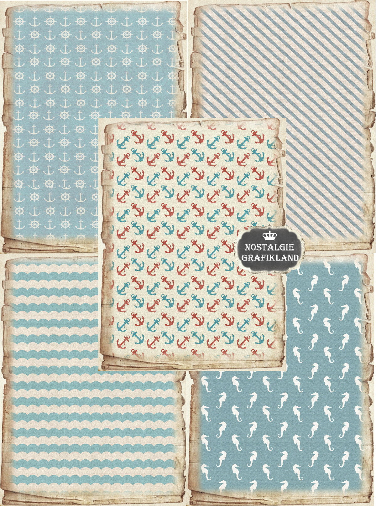 Nautical Paper Pack Printable Maritime Papers Sea Ocean - Etsy
