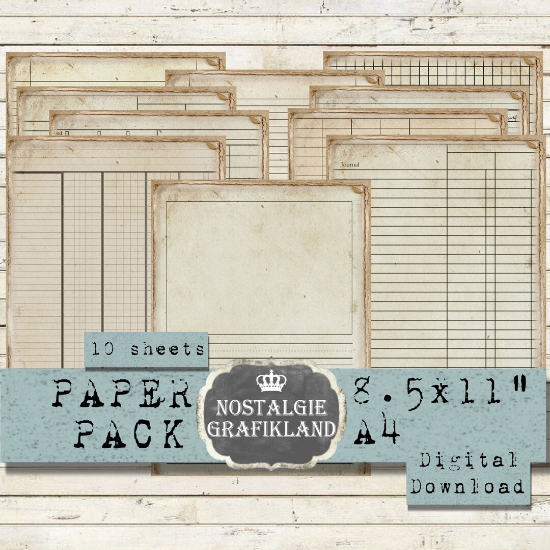 LEDGER Printable Vintage Blank Papers Old Paper Pack Prints Antique ...