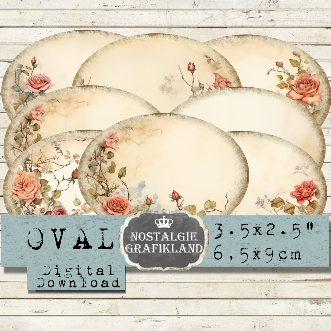 Blank Roses Labels Printable Oval Write on Journaling Organizing Craft ...