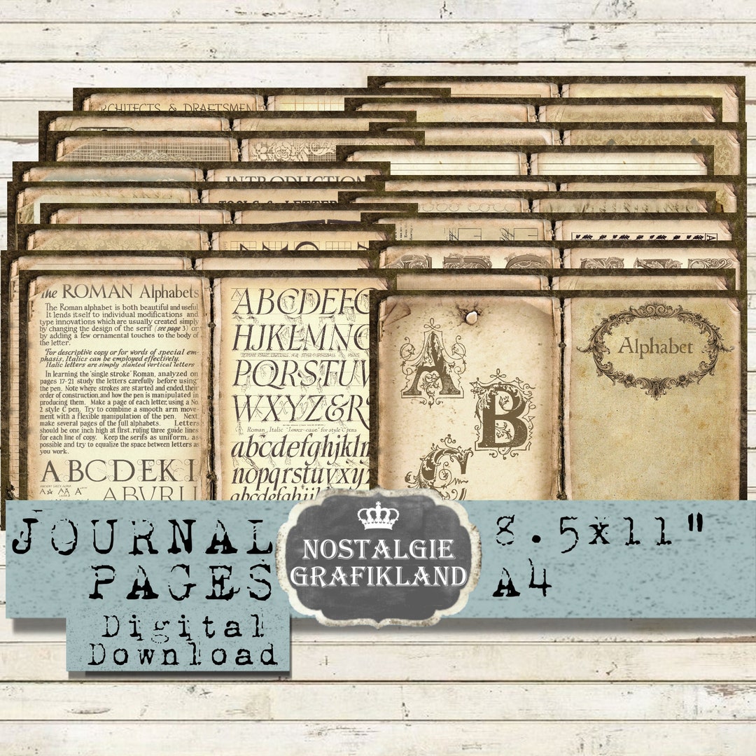 ALPHABET Journal Pages Typography ABC Letter Printable Book Papers Junk ...