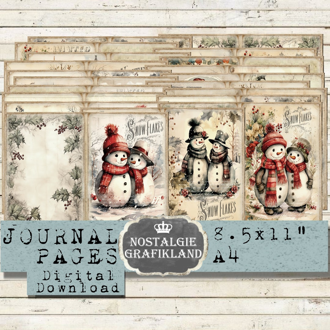 WINTER SNOWMAN Printable Journal Pages Printable Snow Snowflakes Junk ...