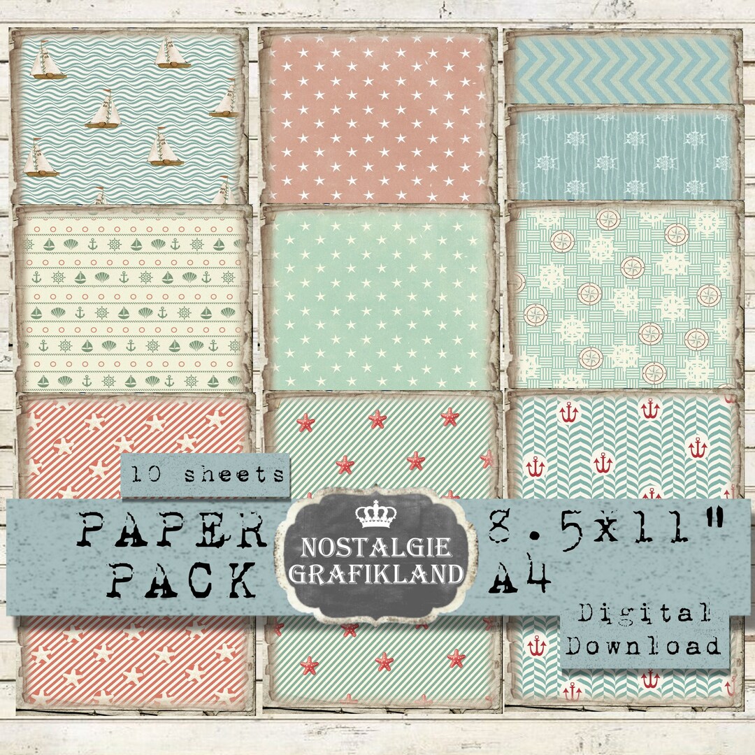 NAUTICAL Printable Paper Pack Maritime Papers Seaworld Sea - Etsy