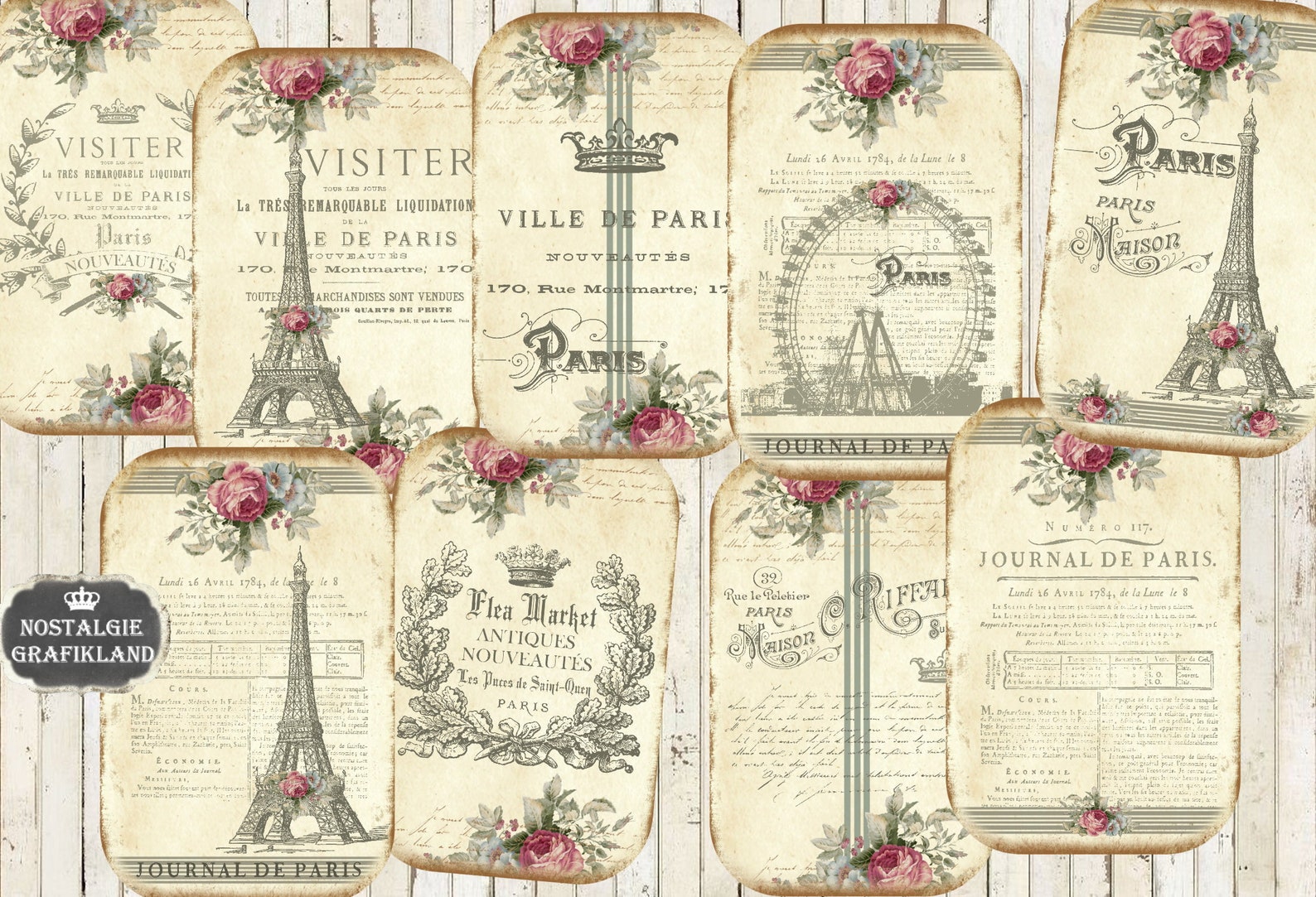 Paris French Tags Eiffel Tower Printable Journaling Shabby Chic France ...