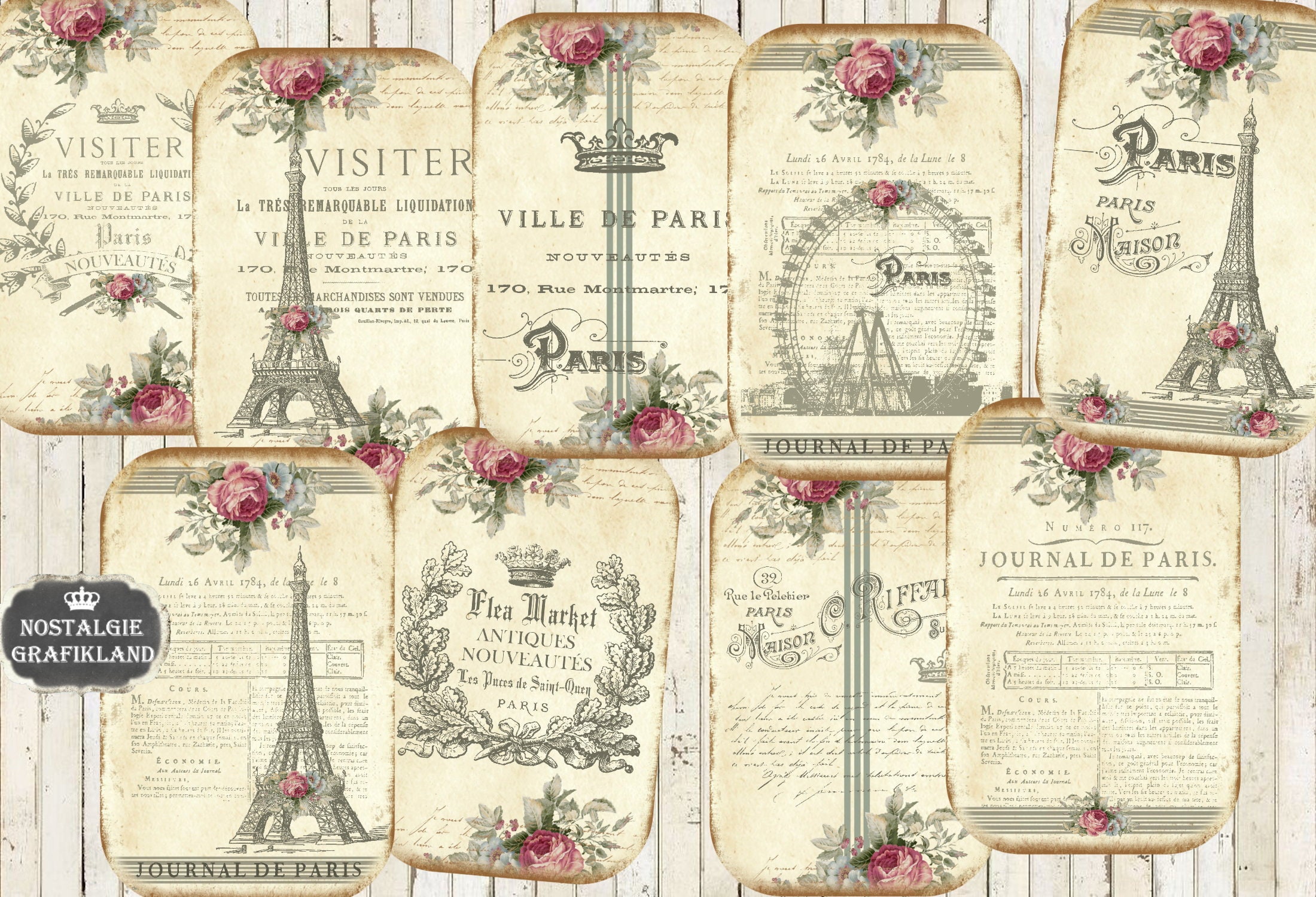 Paris French Tags Eiffel Tower Printable Journaling Shabby Chic France ...