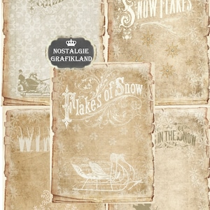 WINTER Paper Pack Printable Vintage Background Snow Flakes Snowflakes ...