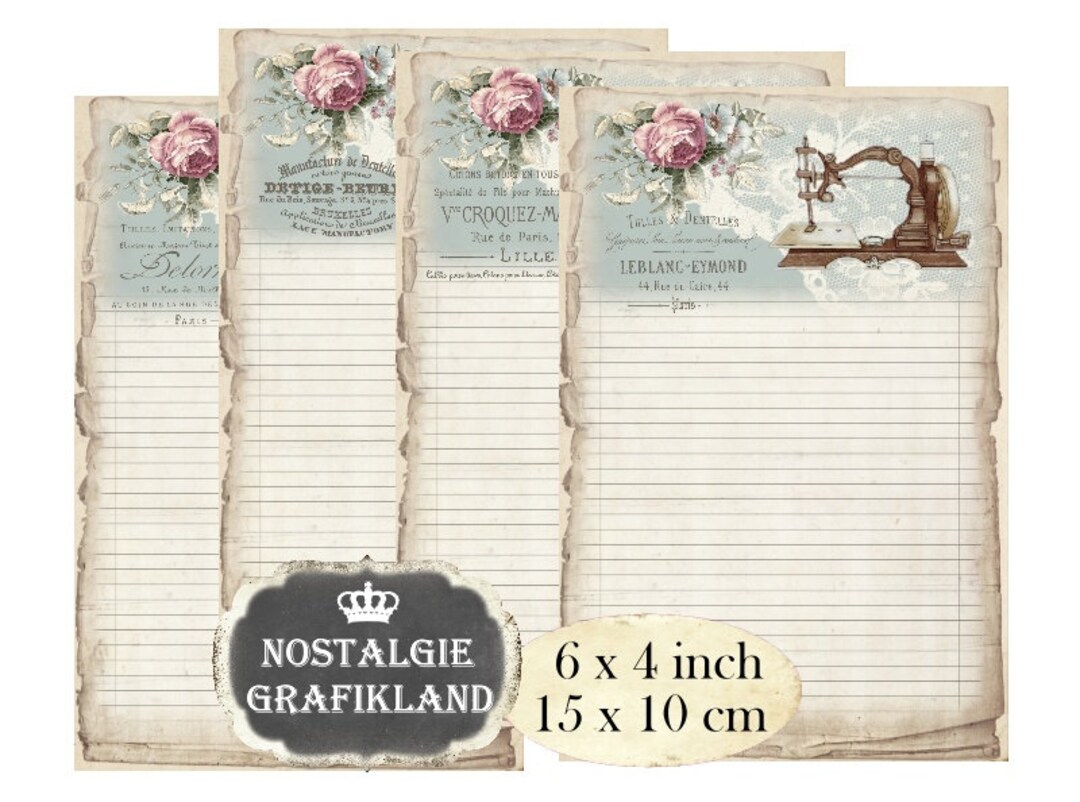 Sewing Cards Editable Writing Paper Digital Shabby Chic Sewing Machine ...