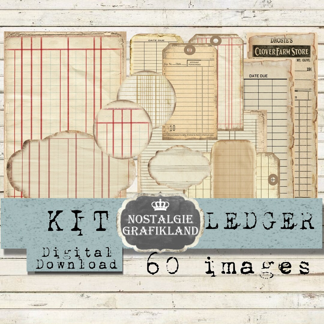 LEDGER Ephemera Kit Printable Junk Journal Craft Neutral Blank Lined ...