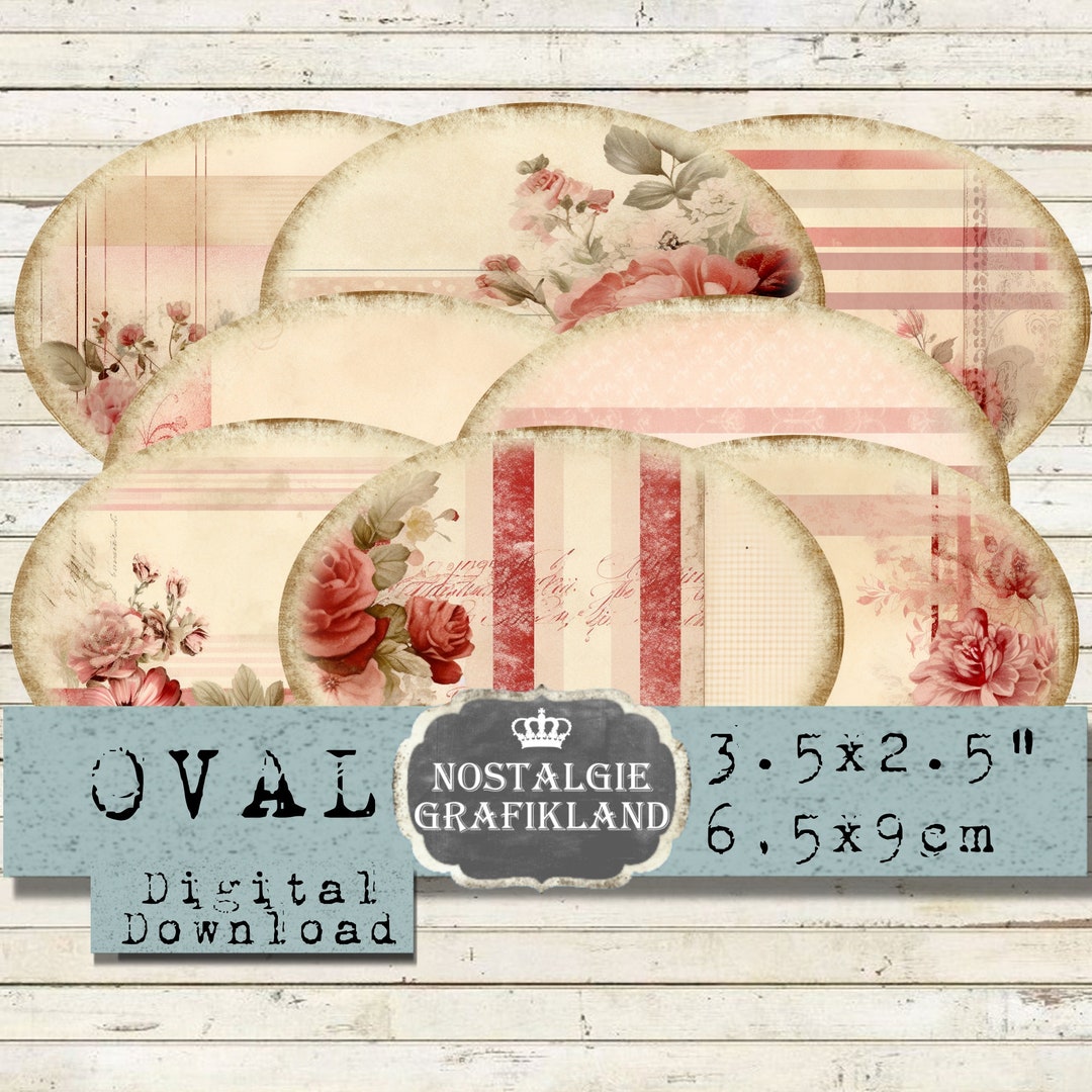 Faded Shabby Chic Labels Flowers Roses Oval Red Pink 3.5x2.5 Inch ...