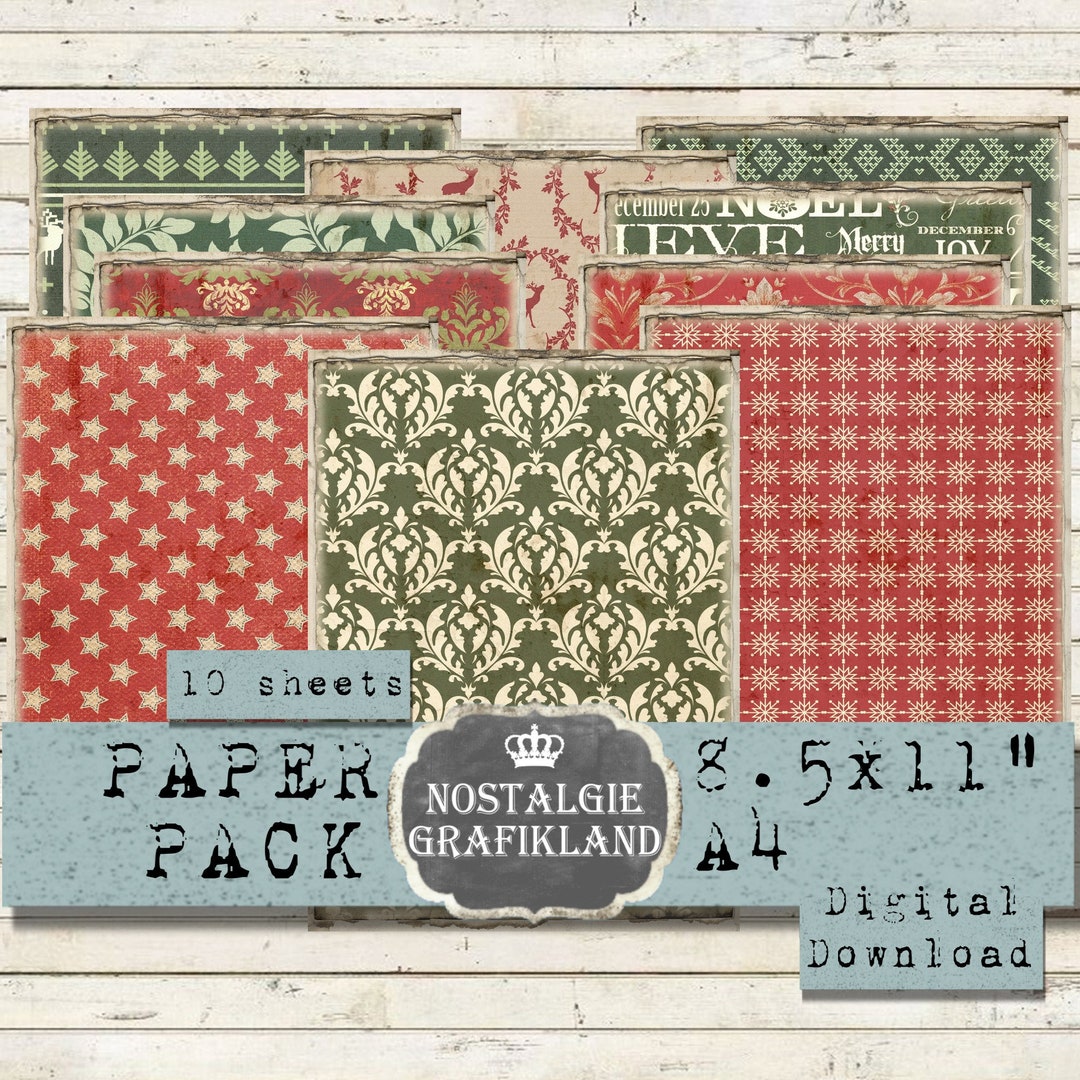 CHRISTMAS Background Printable Papers Ephemera Red Green Digital Paper ...