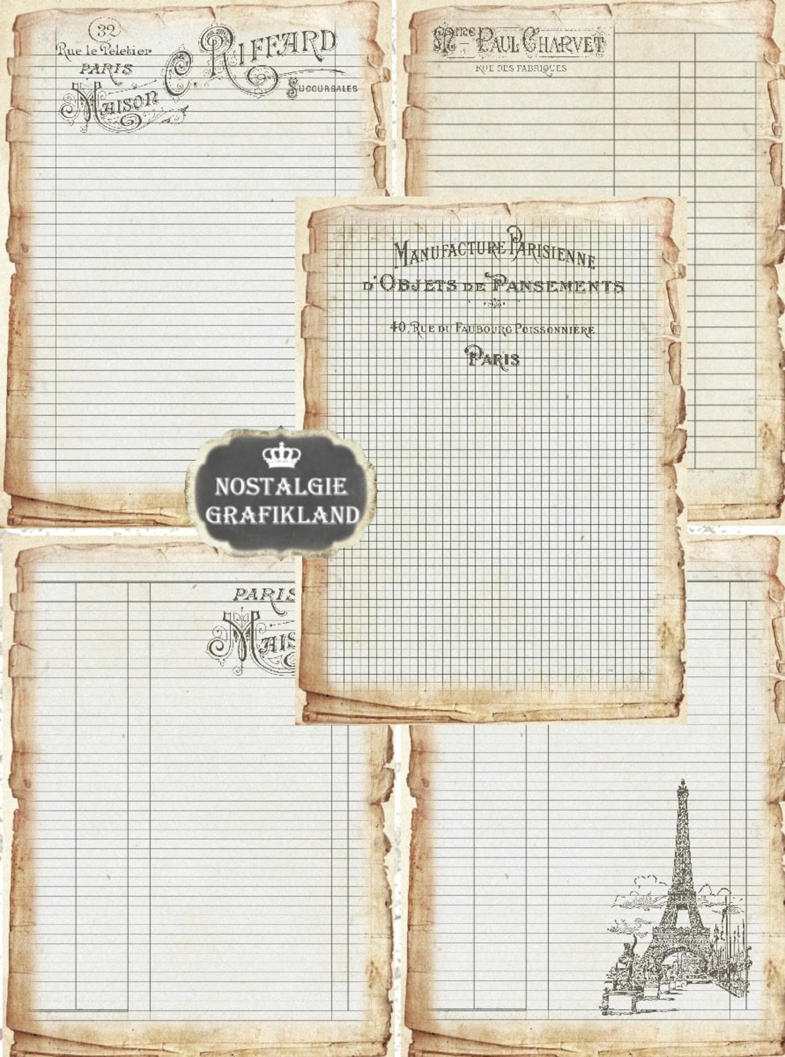 French Ledger Printable Paris Paper Pack Old Papers Junk | Etsy