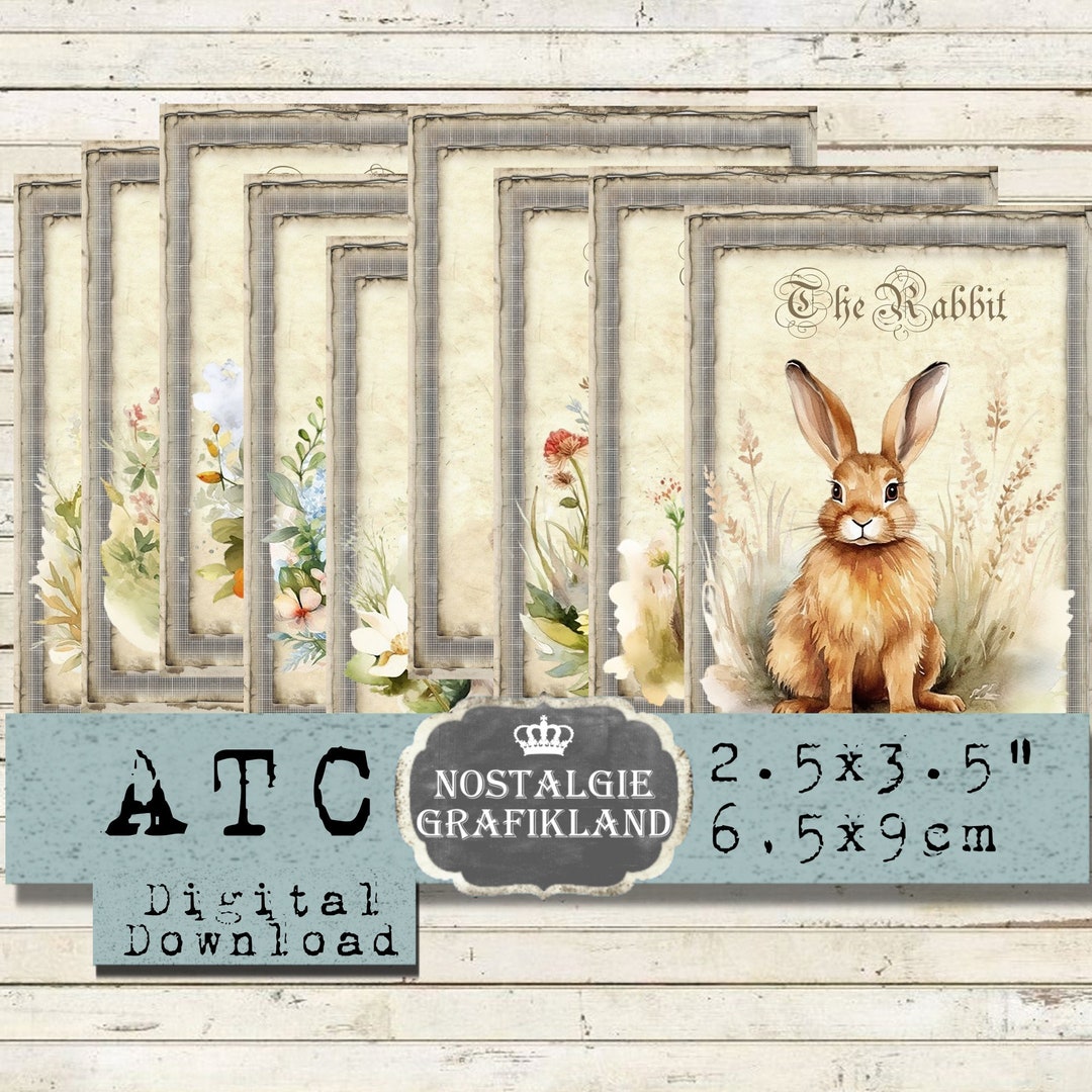Rabbits Digital Hare Bunnies ATC Cards Journaling Animals Download ...