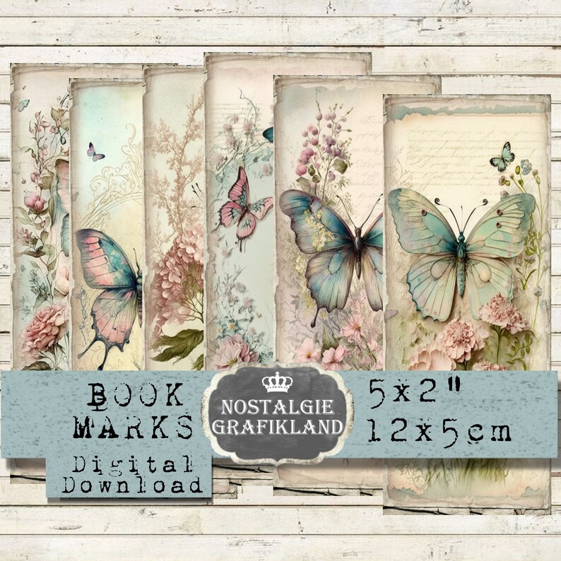 Butterflies Bookmarks Printable Butterfly Shabby Chic Download Digital ...
