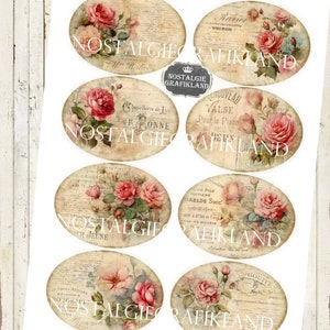 French Rose Labels Digital Printable Ephemera Oval 3.5x2.5 Inch Instant ...