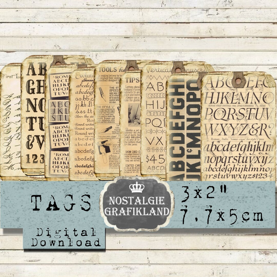 Alphabet Digital Vintage Old Printable Tags Ephemera Letters Documents ...