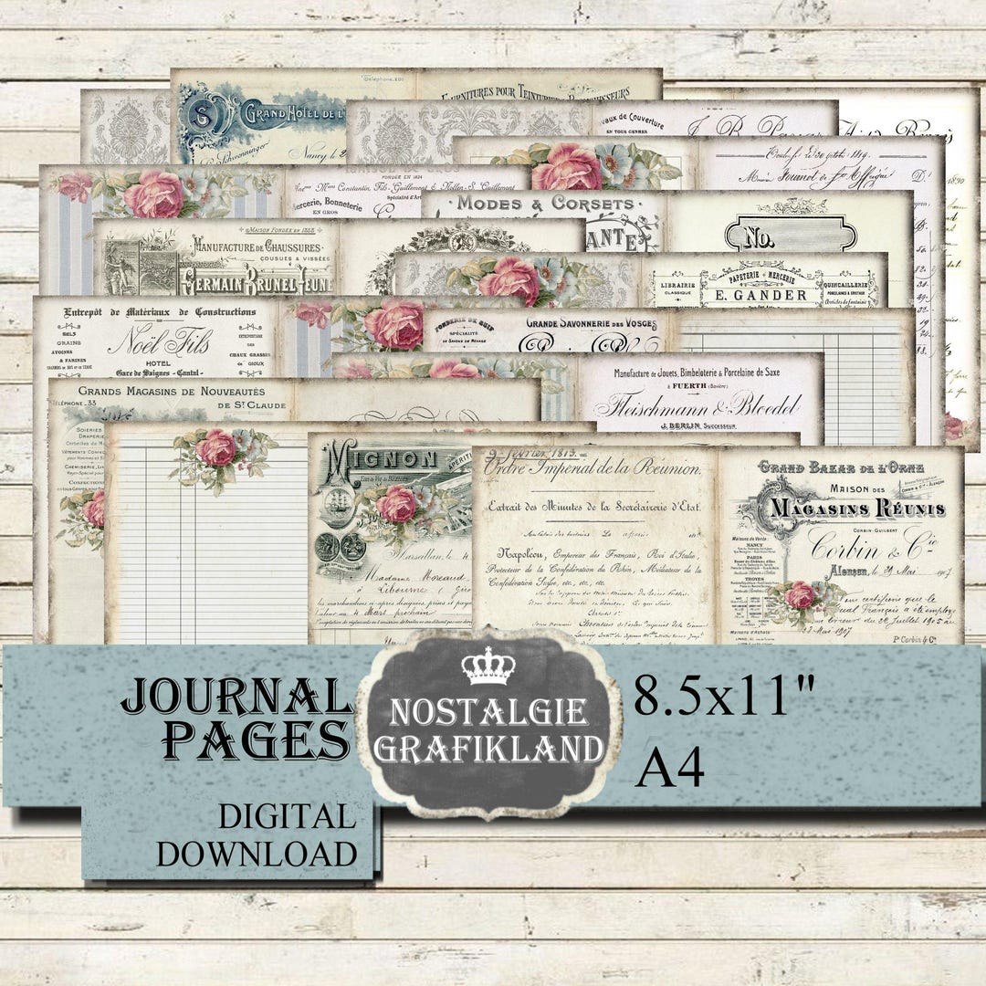 FRENCH DOCUMENTS Journal Pages Ephemera Letters Bill Invoice Shabby ...