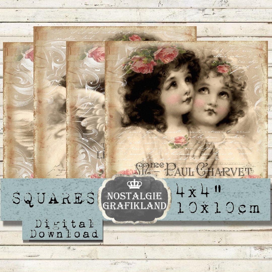 Angels Printable Cherubs Christmas Noel Coaster Squares 4x4 Inch Wood ...