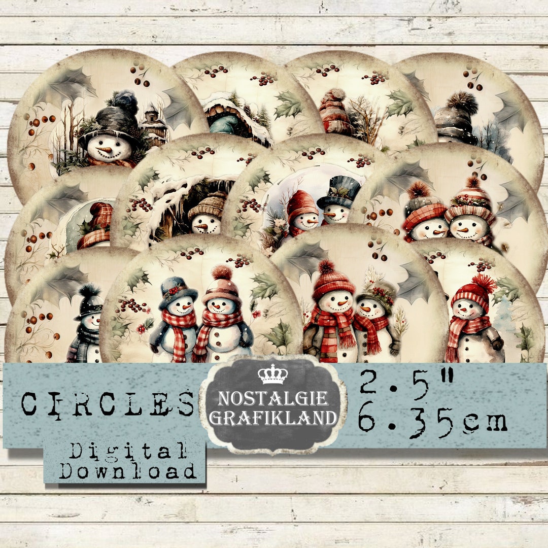 Snowman Circles Winter Snow Snowmen Snowflakes 2,5" Journaling Download ...