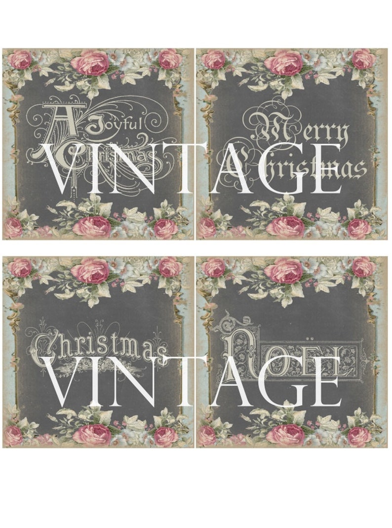 Christmas Labels Chalkboard Words Text Noel Squares 4 X 4 Inch - Etsy