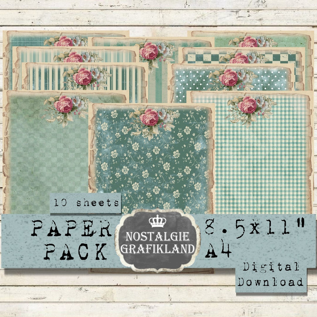 GREEN Background Printable Paper Pack Vintage Digital Stripes Dots ...