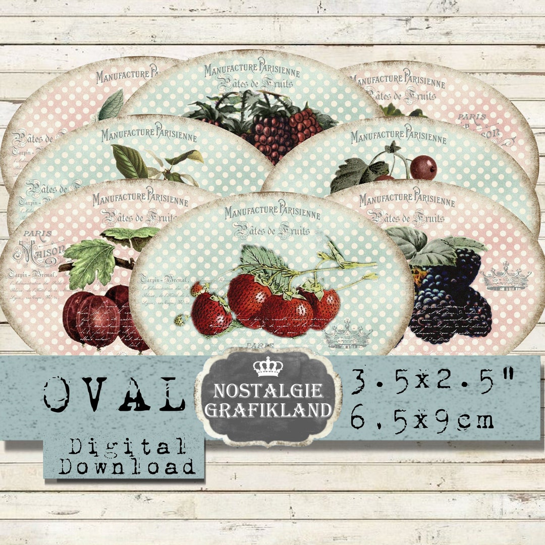 Fruits Jam Printable Oval Labels Marmelade Shabby Ovals 3.5x2.5 Digital Collage Sheet O171 - Etsy
