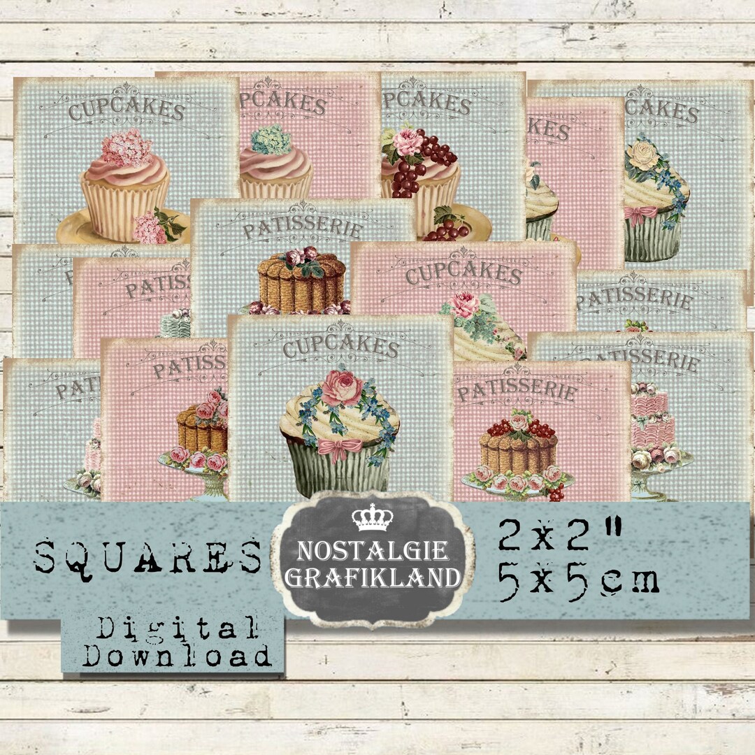 Bakery Patisserie & Cupcakes Cakes Squares 2x2 Decoupage Download ...
